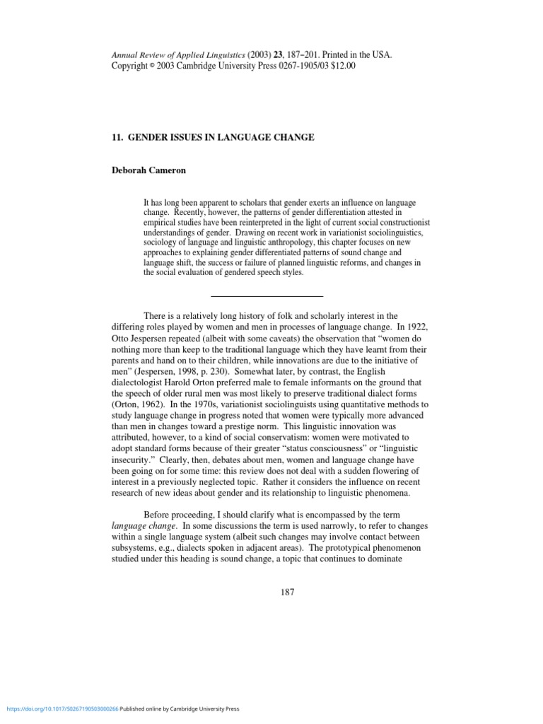 11 Gender Issues in Language Change | PDF | Gender | Gender Studies