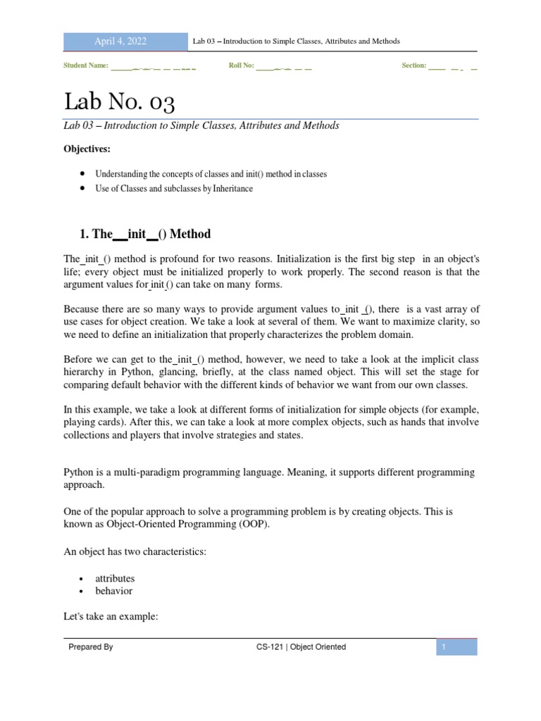 Object Oriented Programming Lab 3 Pdf Object Oriented Programming Class Computer Programming