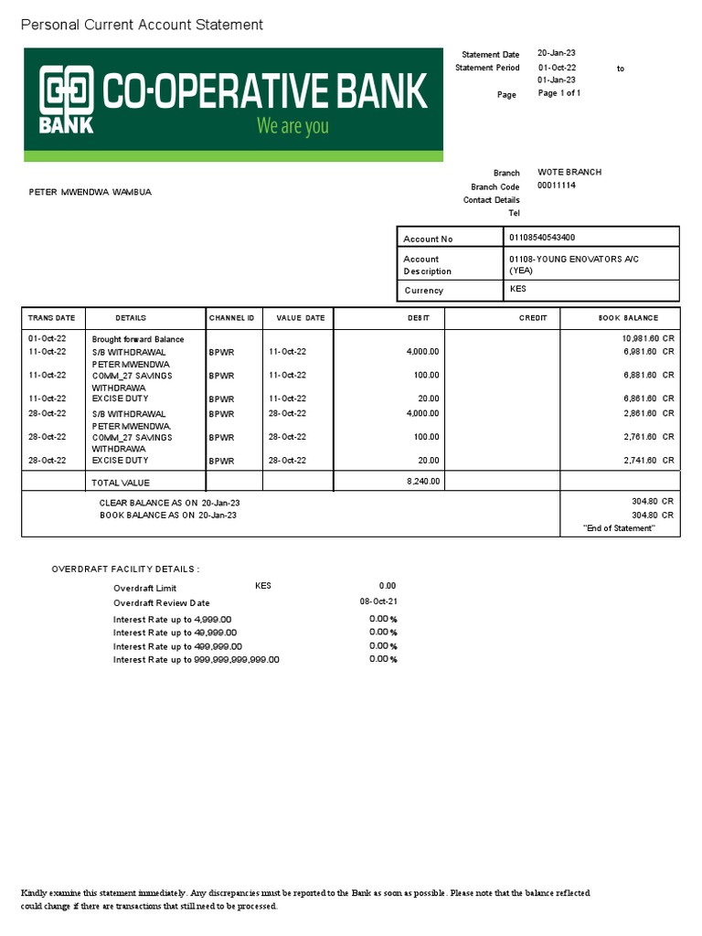 WAMBUA | PDF | Overdraft | Transaction Account