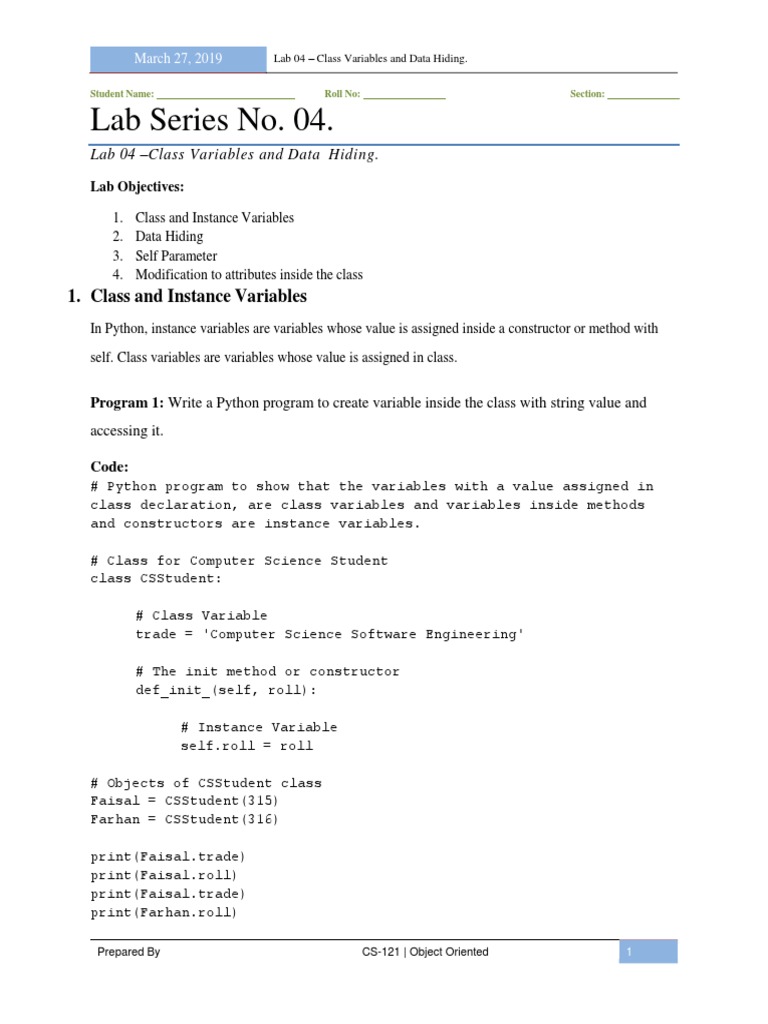 Object Oriented Programming Lab 4 | PDF | Class (Computer Programming ... Object Oriented Programming Lab 4 | PDF | Class (Computer Programming ...