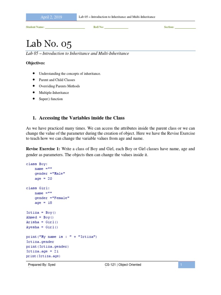 Object Oriented Programming Lab5 Pdf Inheritance Object Oriented Programming Method