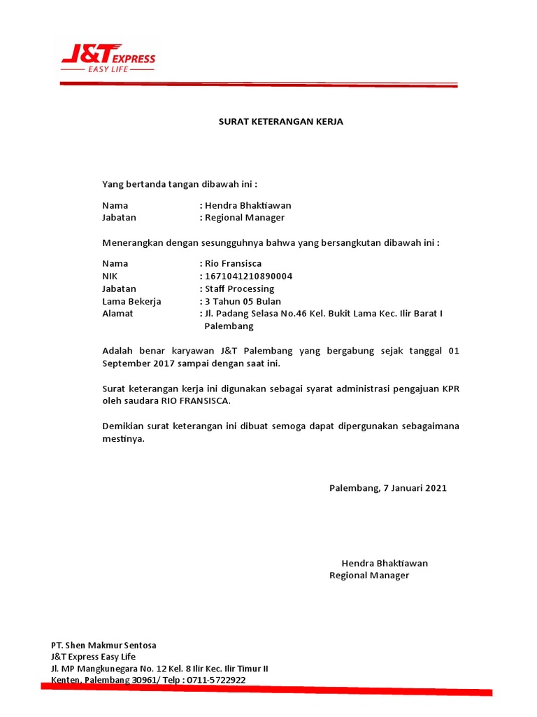 Surat Keterangan Kerja | PDF