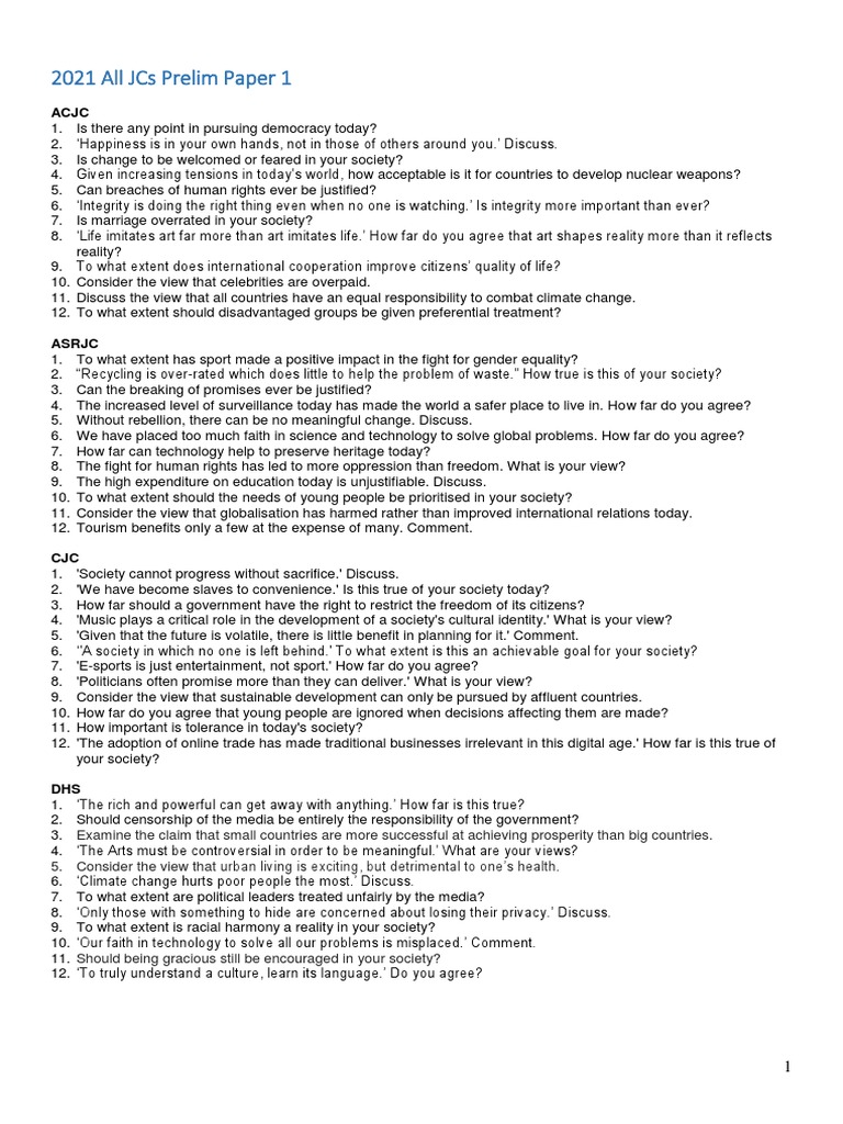 2021 All Jcs Prelim Paper 1 Pdf Society Social Media