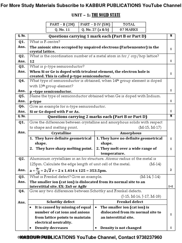 PUC II Chemistry Scoring Hand Book | PDF | Electrolyte | Crystal Structure