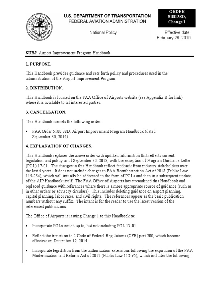 AIP Handbook Order 5100 38D Chg1 | PDF | Federal Aviation Administration