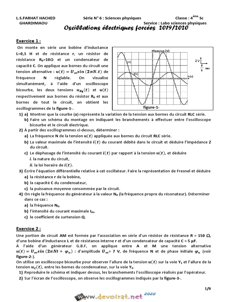 Série D'exercices - Sciences Physiques - Oscillations Électrique Forcées - Bac Sciences Exp ...