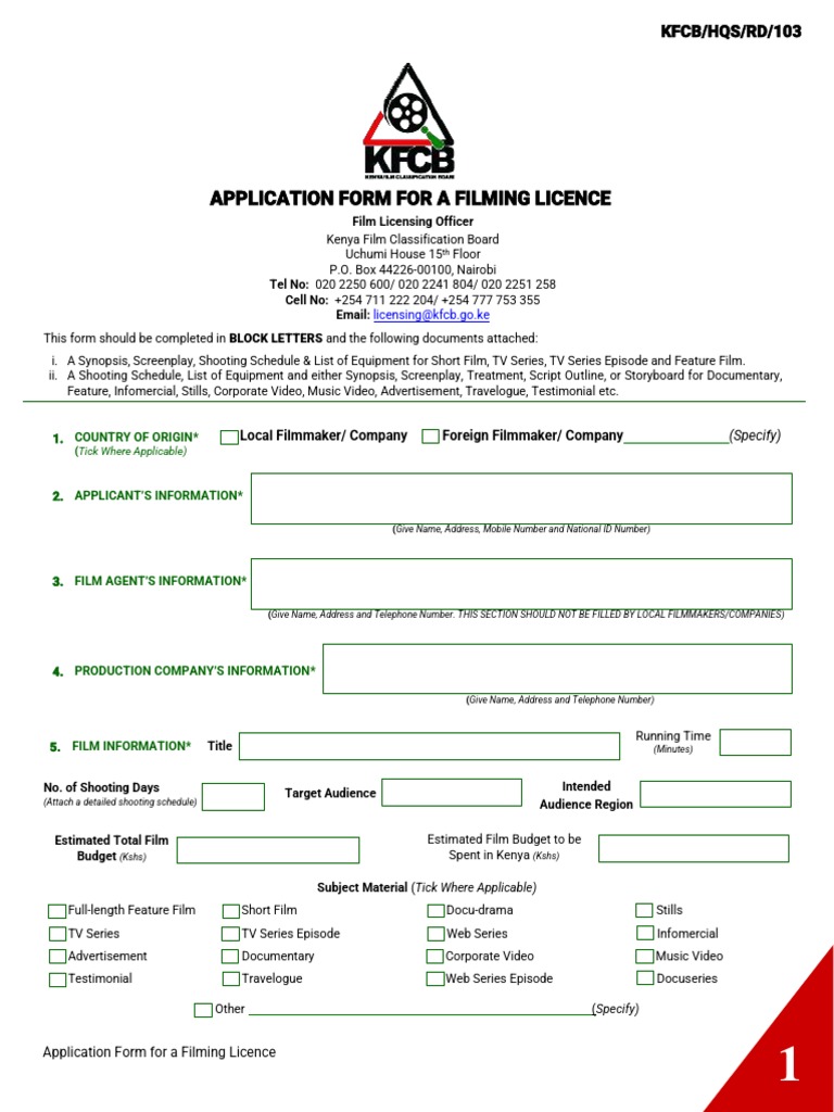 Application Form For A Filming Licence | PDF | License | Screenplay