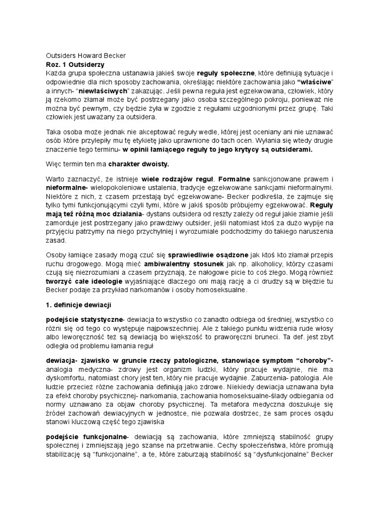 Outsiderzy. Studia Z Socjologii Dewiacji. Howard S. Becker | PDF