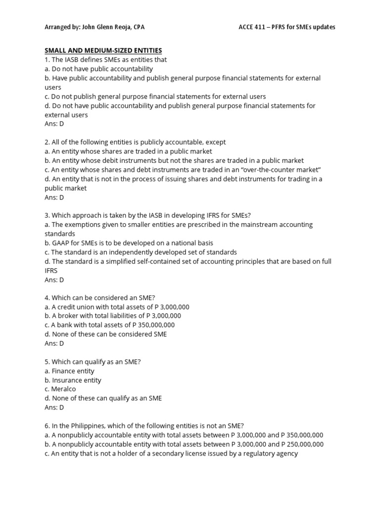 PFRS For SMEs QA | PDF | Defined Benefit Pension Plan | Balance Sheet