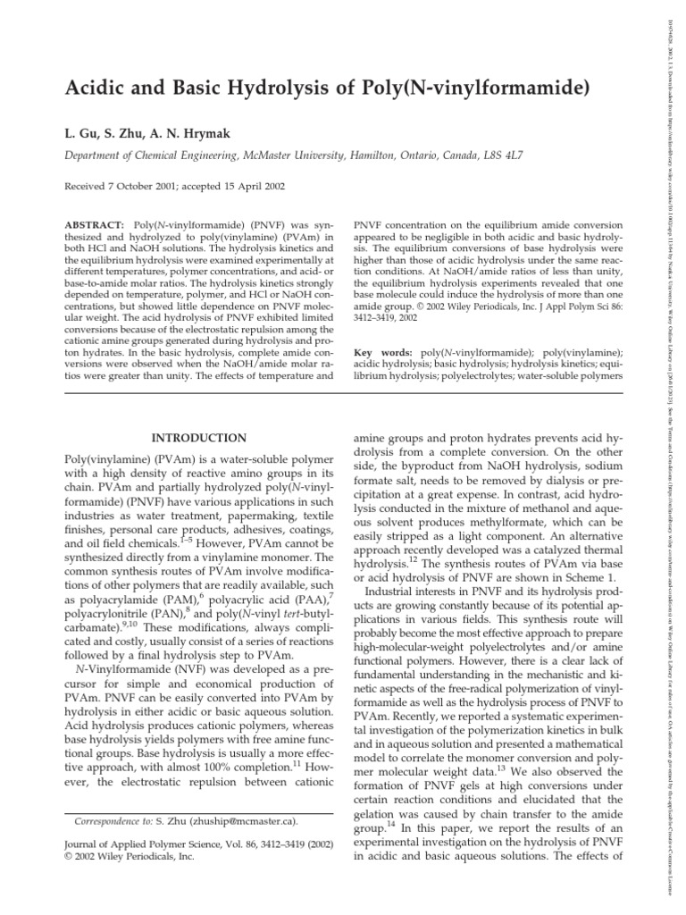 J of Applied Polymer Sci - 2002 - Gu - Acidic and Basic Hydrolysis of ...