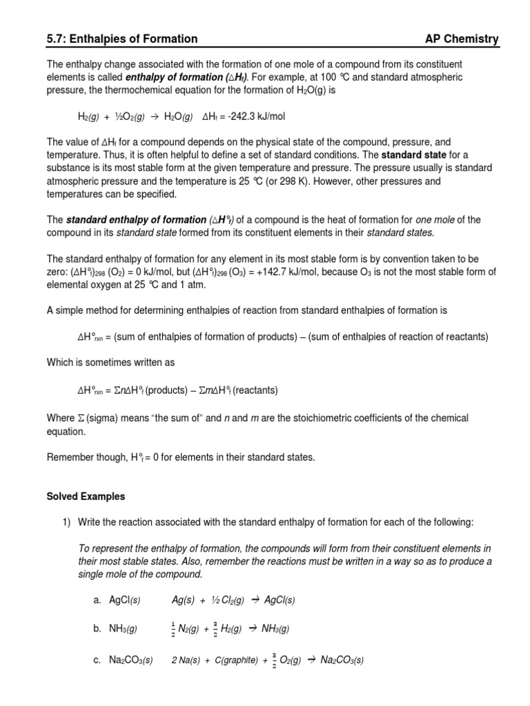 AP Chemistry 5.7: Enthalpies of Formation | PDF | Nature | Quantity