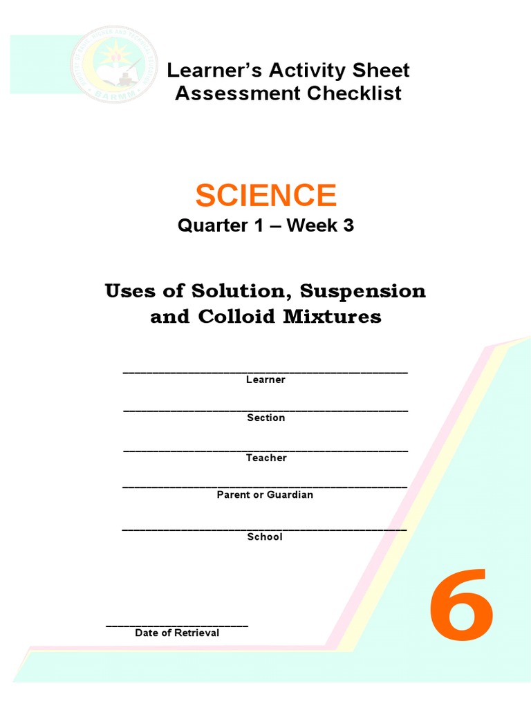 Uses of Solutions, Suspensions and Colloids Activity Sheet | PDF ...