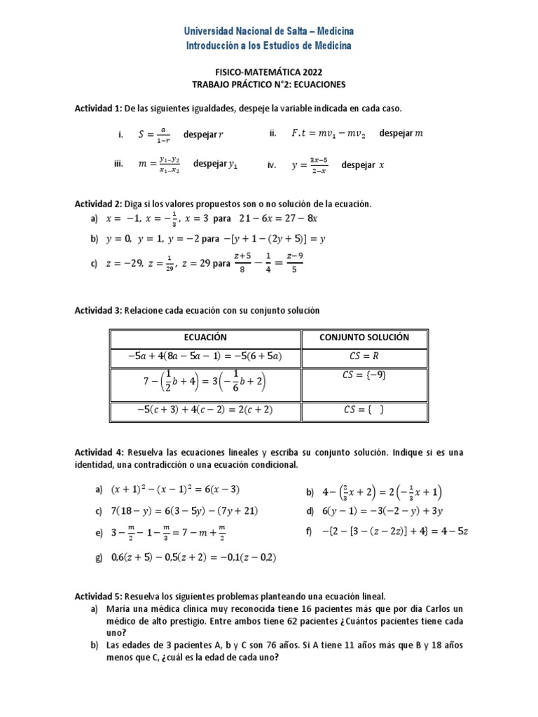 TP N°2 ECUACIONES E INECUACIONES | PDF | Intervalo (Matemáticas) | Ecuaciones