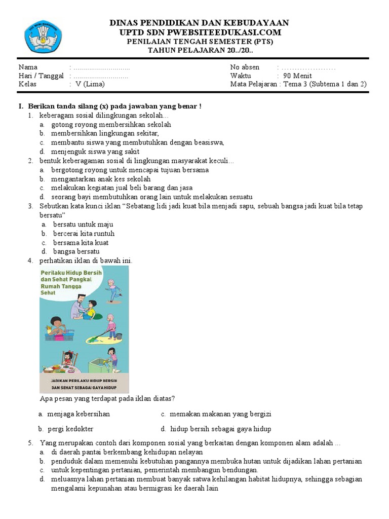 Soal Pts Kelas 5 Tema 3 Sub 1&2 | PDF