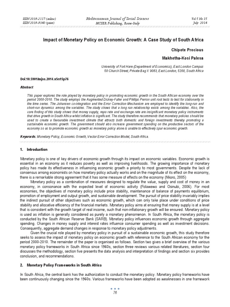 Impact of Monetary Policy On Economic Growth - A Case Study of South Africa | PDF | Money Supply ...