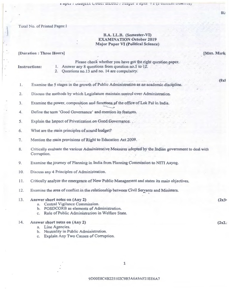 Ballb Sem Vi Political Science | PDF | Civil Service | Governance