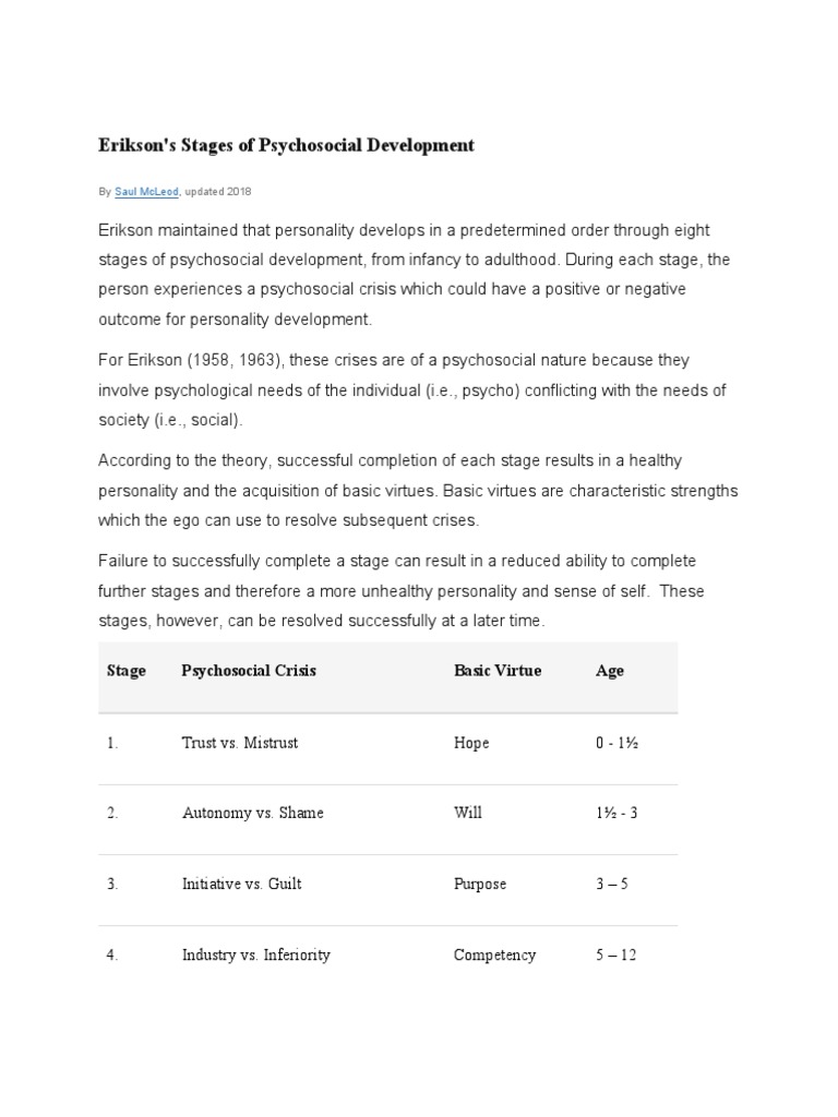 MODULE 5 Erikson's Psychosocial Stages of Development | PDF ...