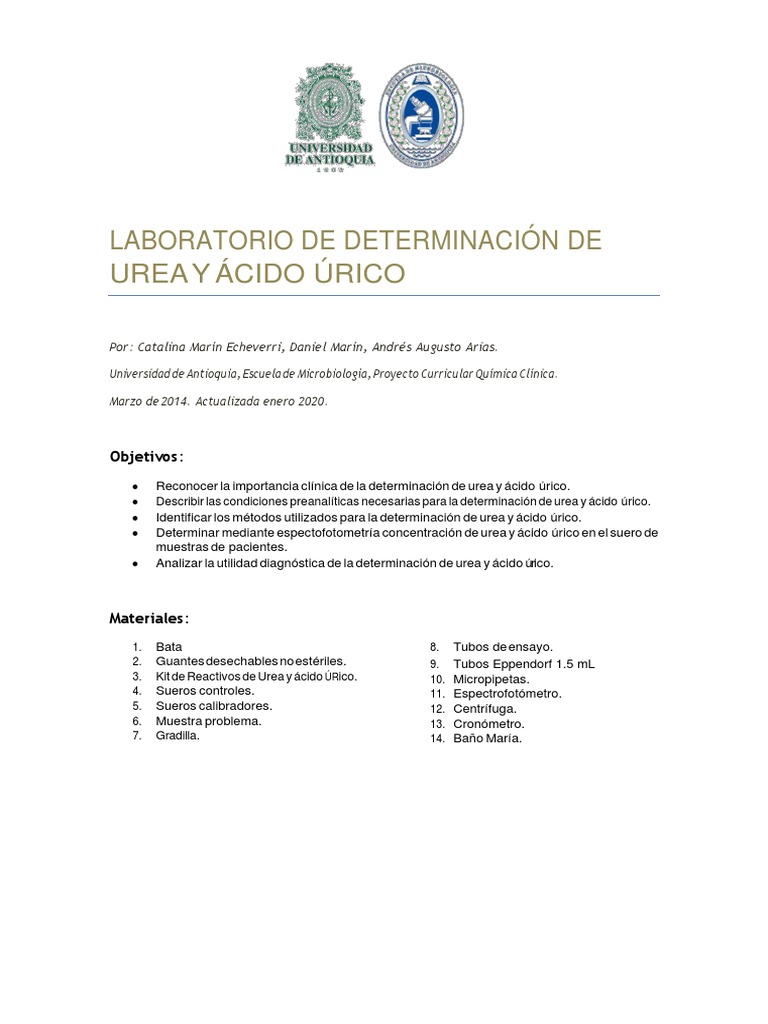 Guia Determinación Urea y Acido Urico | PDF | Gota | Urea