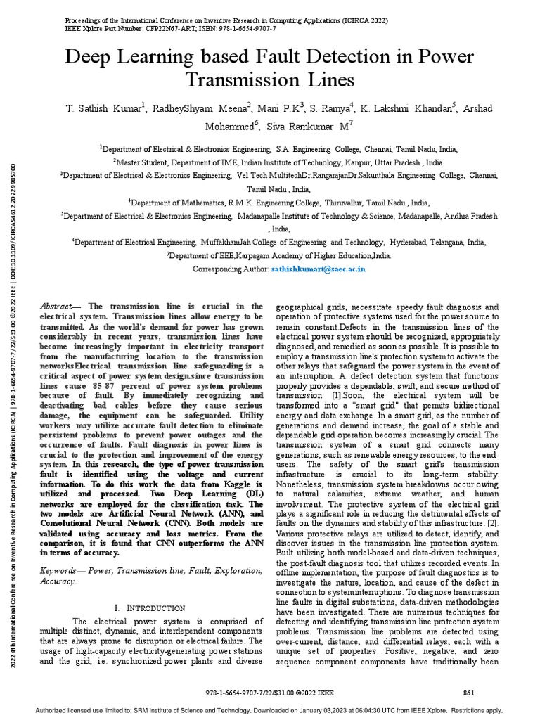 Deep Learning Based Fault Detection in Power Transmission Lines | PDF | Electric Power ...