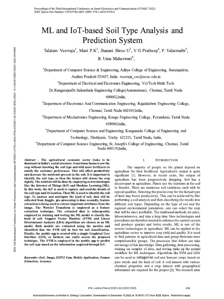 ML and IoT Based Soil Type Analysis and Prediction System | PDF