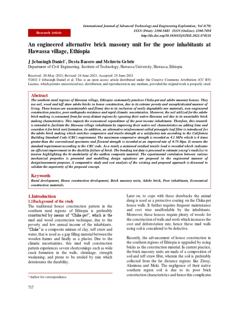 An Engineered Alternative Brick Masonry Unit For The Poor Inhabitants ...