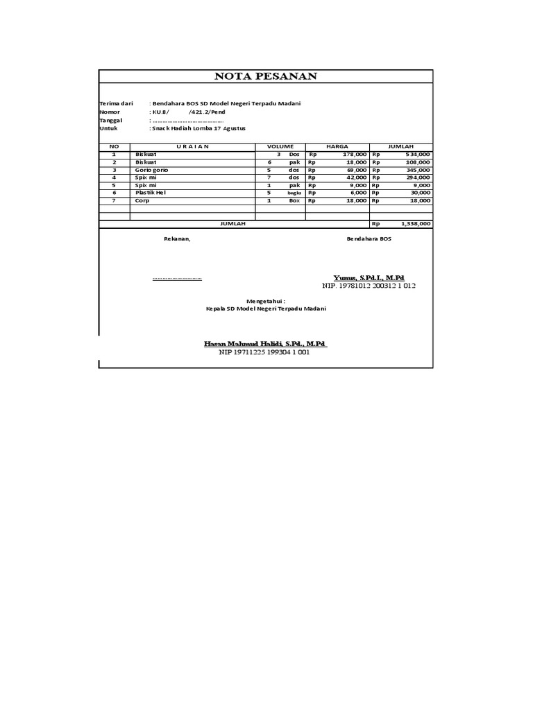 Nota Pembelian Snack untuk Lomba Hari Kemerdekaan | PDF