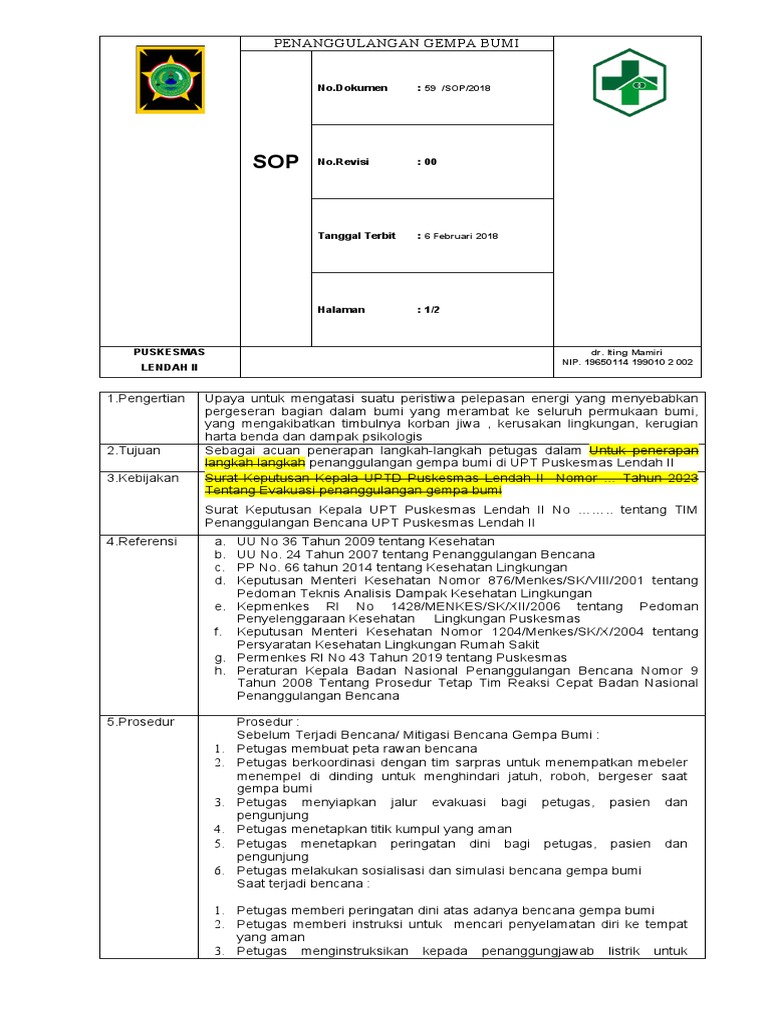 SOP Penanggulangan Gempa Bumi Revisi | PDF | Sains & Matematika