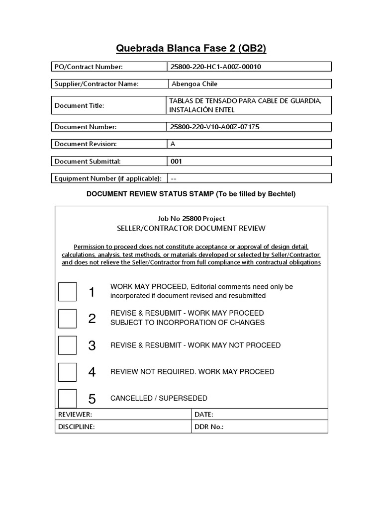 Quebrada Blanca Fase 2 (QB2) : DOCUMENT REVIEW STATUS STAMP (To Be Filled by Bechtel) | PDF ...