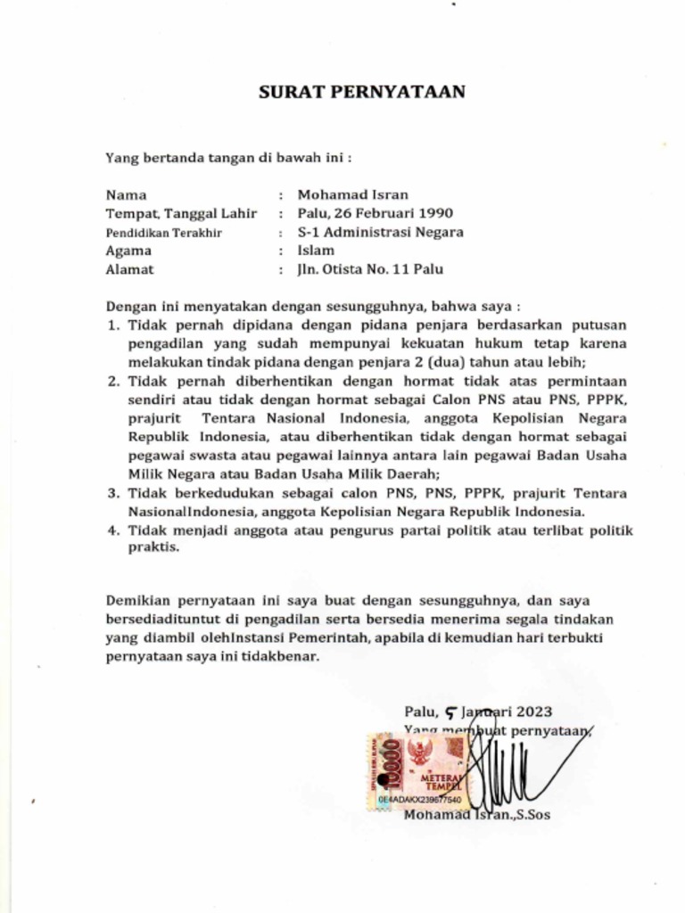 Surat Pernyataan Gabung | PDF