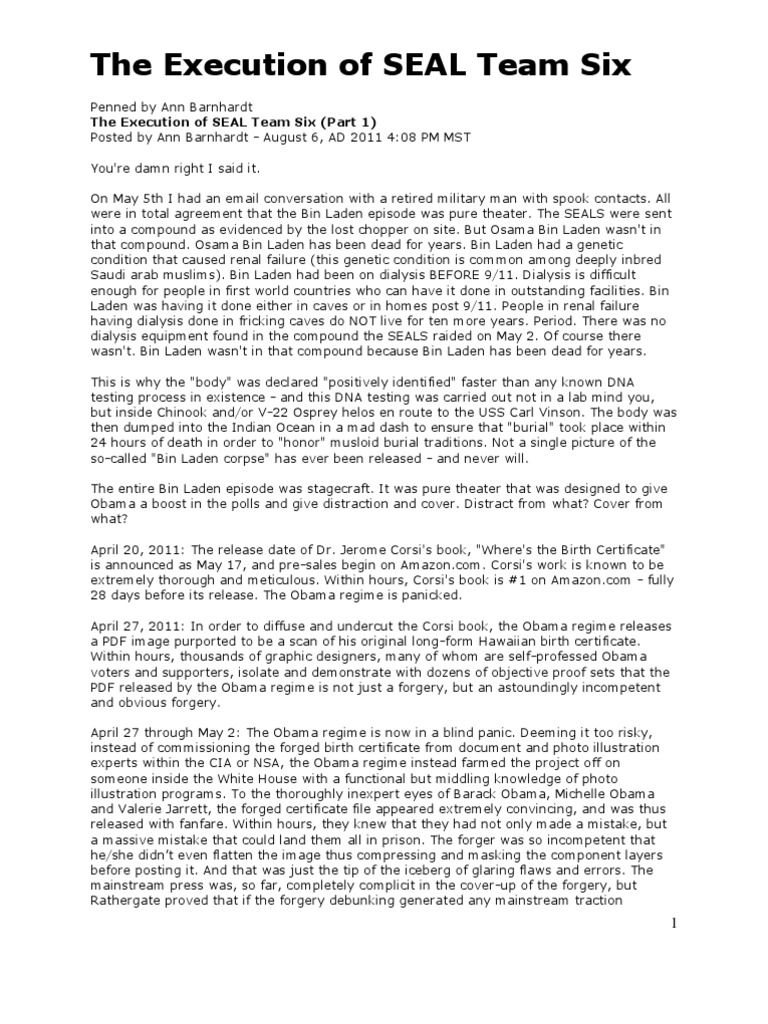 The Execution of SEAL Team Six - Parts I and II Plus UPDATES | PDF ...