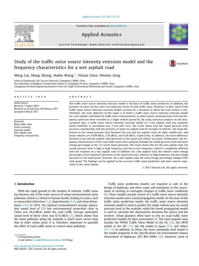 Traffic Noise Model for Wet Asphalt Roads | PDF | Frequency | Hertz