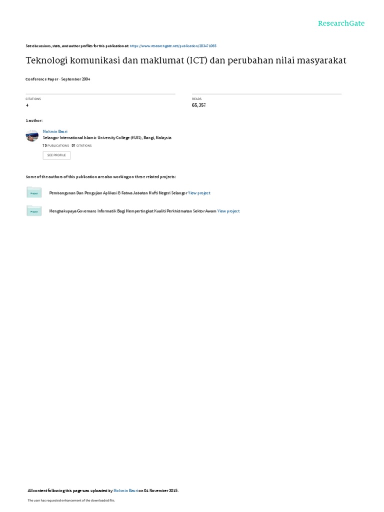 Teknologi Komunikasi Dan Maklumat (ICT) Dan Perubahan Nilai Masyarakat ...