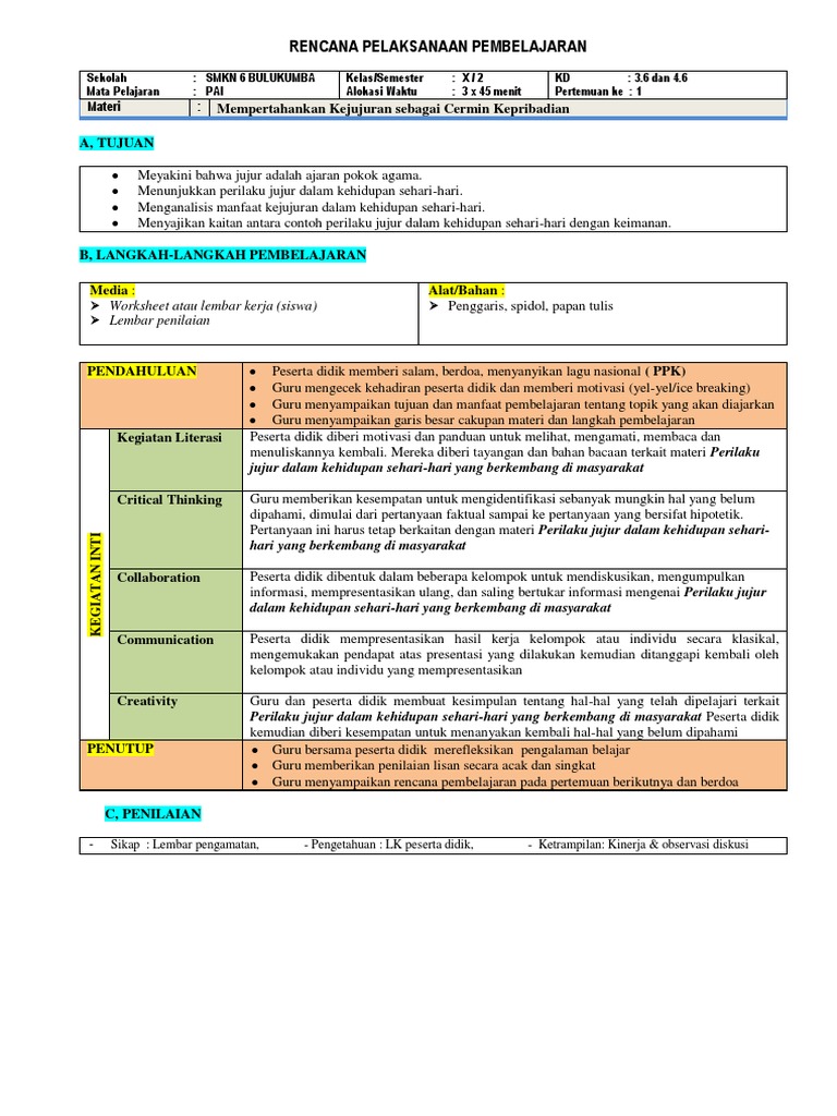 RPP Pai Kelas X Genap 2021 2022 | PDF