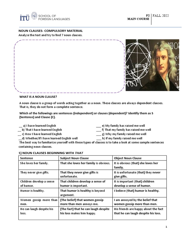 Noun Clauses-Compulsory Material-Instructor's | PDF | Clause | Sentence ...