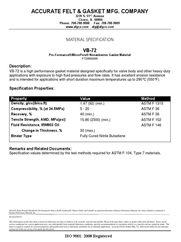 VB-72 Material Specification Sheet | PDF | Specification (Technical Standard) | Building Engineering
