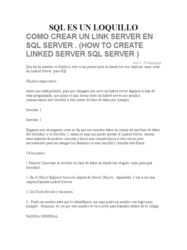 Guía para Crear Linked Server en SQL | PDF | Gestión de tecnología de ...