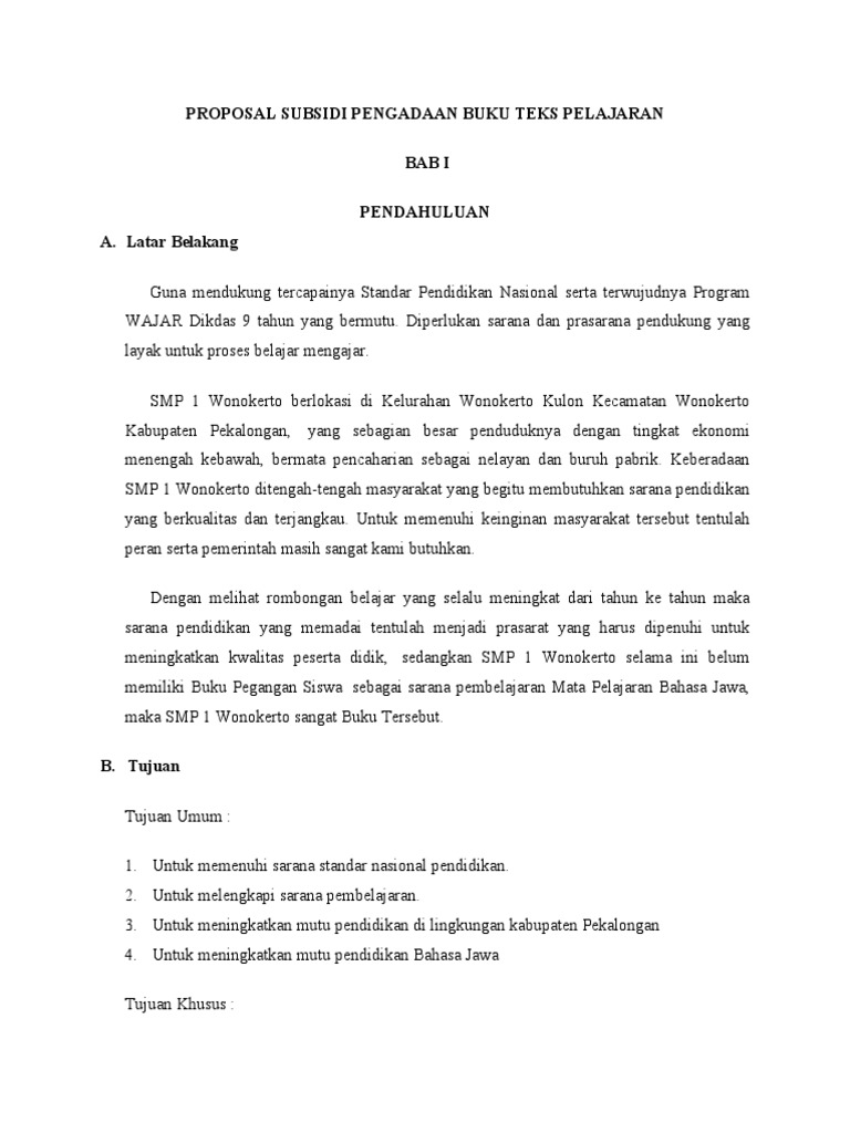 Proposal Subsidi Pengadaan Buku Teks Pelajaran | PDF | Kajian Bahasa Asing