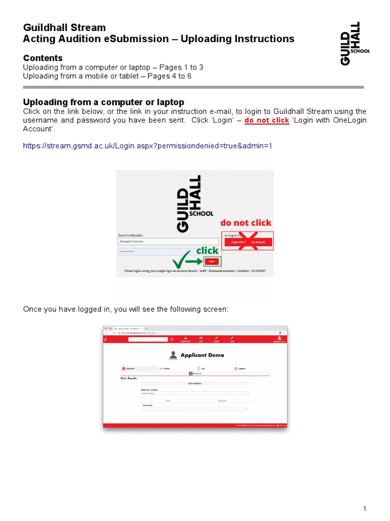 Guildhall Stream - Acting Audition Video Esubmission - Uploading Instructions - Accessible | PDF ...
