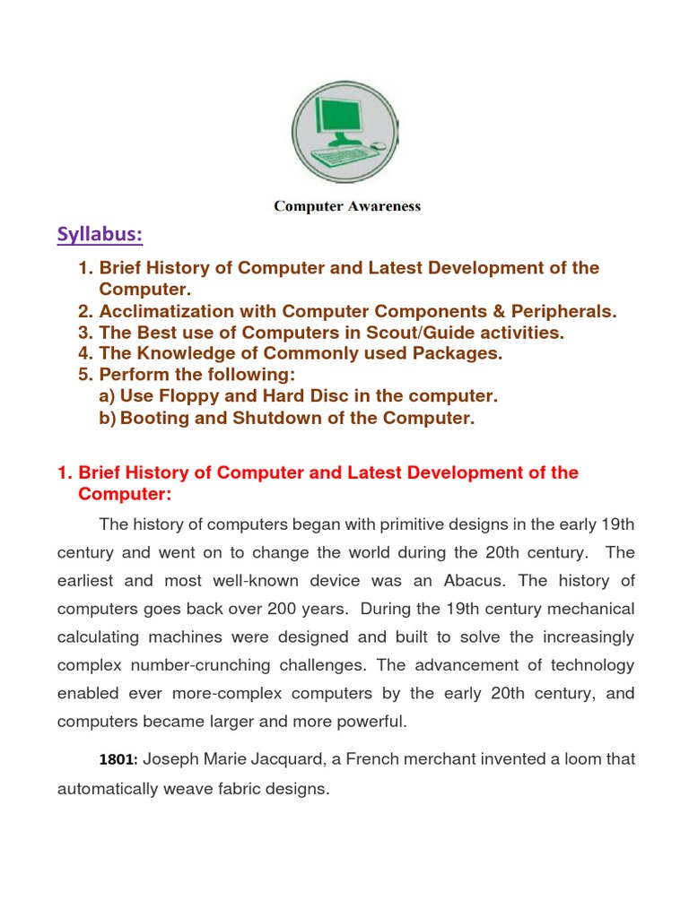 Computer Awareness - Badge | PDF | Computer Program | Programming