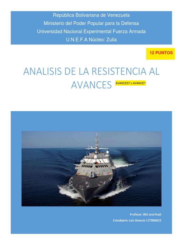 Analisis de La Resistencia Al Avance | PDF | Arrastrar (Física ...