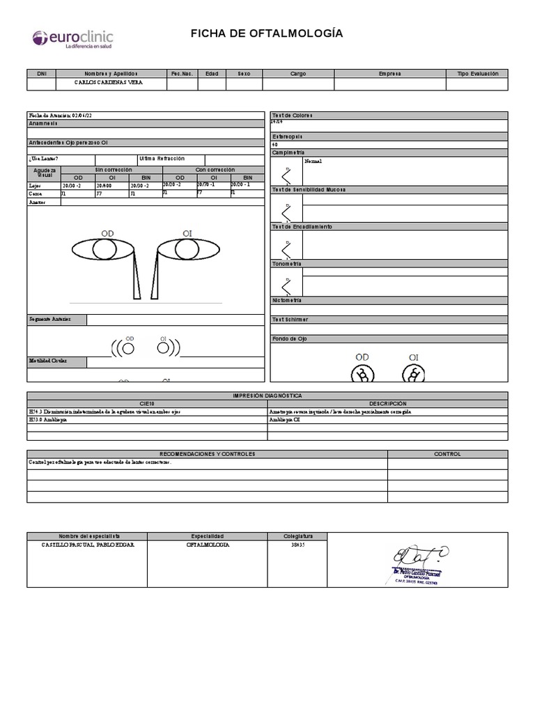 Ficha de Oftalmología | PDF | Oftalmología | Ojo humano