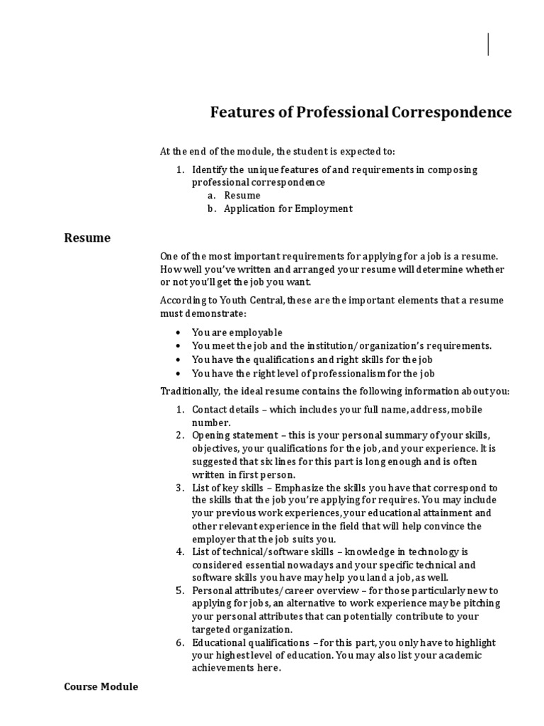 Week 018-Course Module-Features of Professional Correspondence | PDF ...