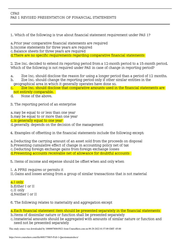 5 PAS 1 Questionnaire | PDF