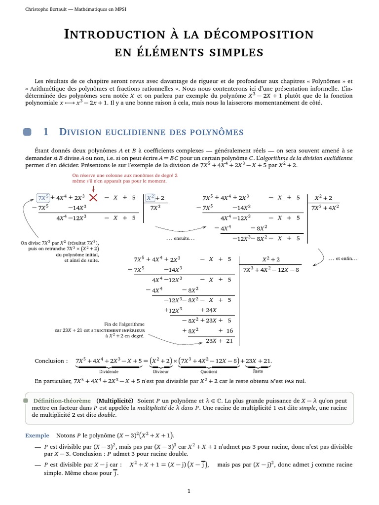 Mathématiques MPSI : Décomposition Polynomiale | PDF | Polynôme | Zéro ...