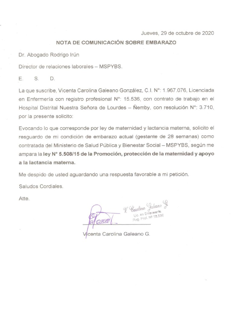 Nota Aviso de Embarazo | PDF