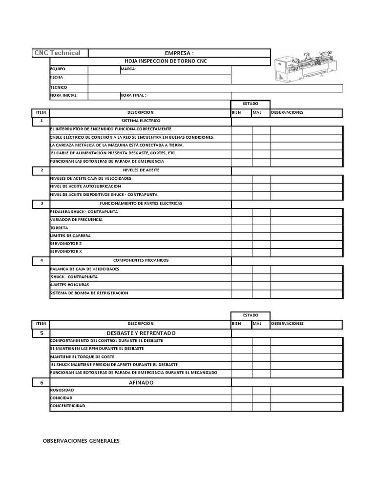 Check-List-Torno CNC | PDF | Electricidad | Equipo