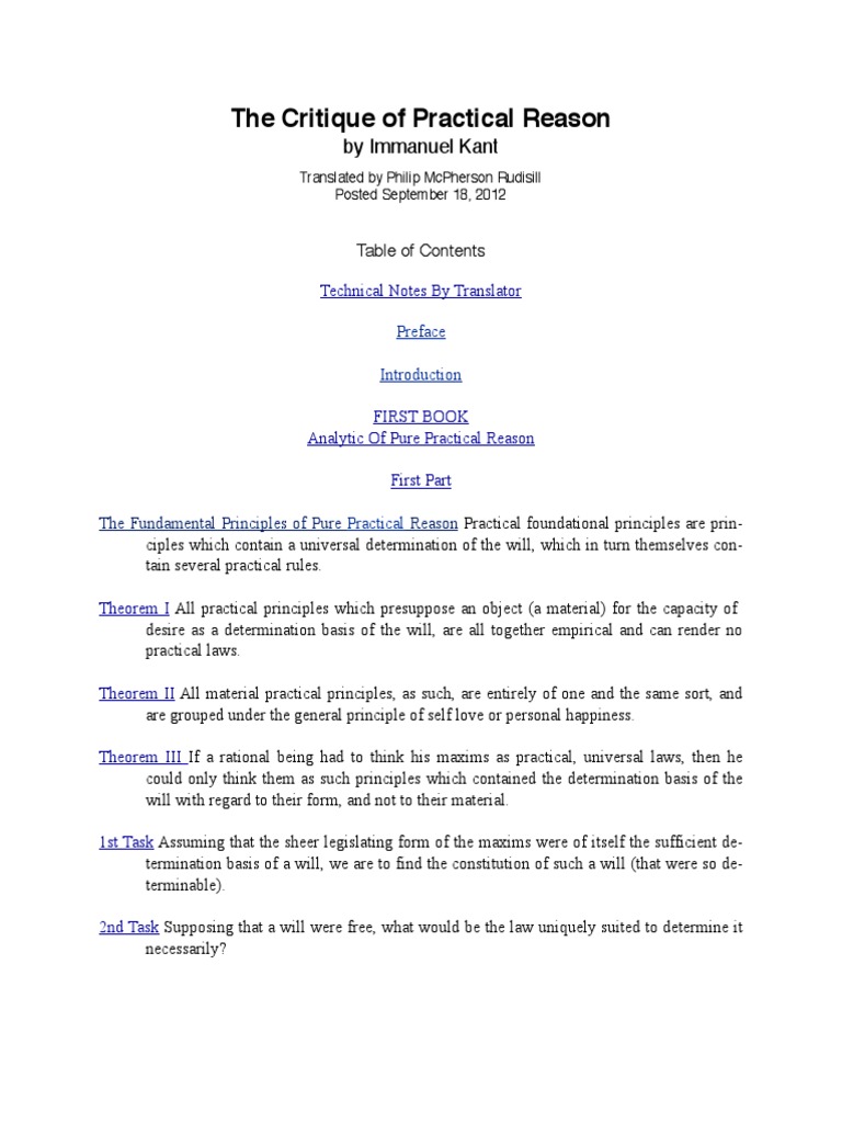 The Critique of Practical Reason | PDF | Reason | Critique Of Practical Reason