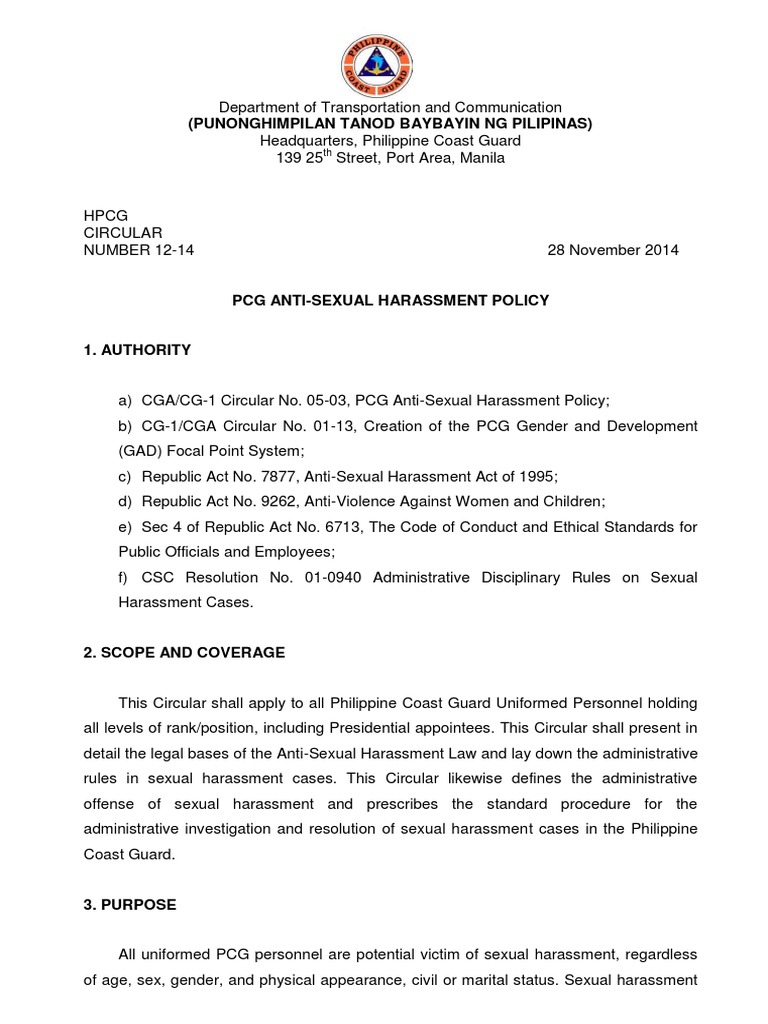 PCG CODI Rules With Annex | PDF | Sexual Harassment | Complaint