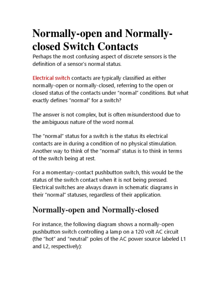 Normally-Open and Normally-Closed Switch Contacts | PDF | Switch ...