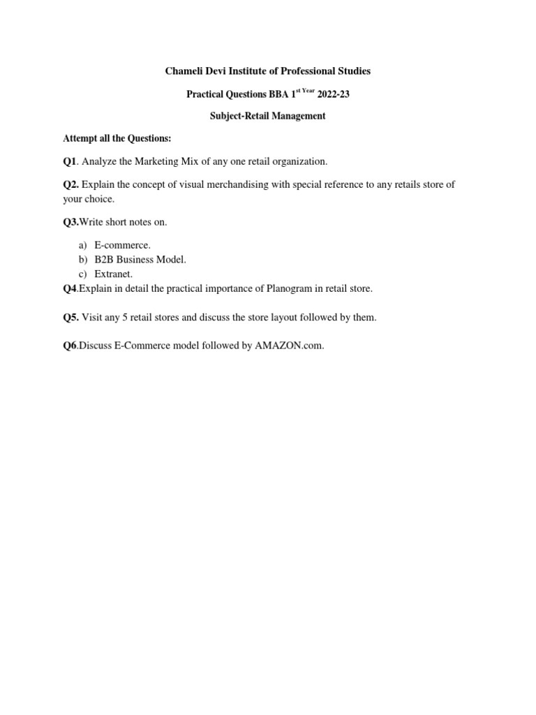 Practical Assignment Questions BBA 1st | PDF Practical Assignment Questions BBA 1st | PDF